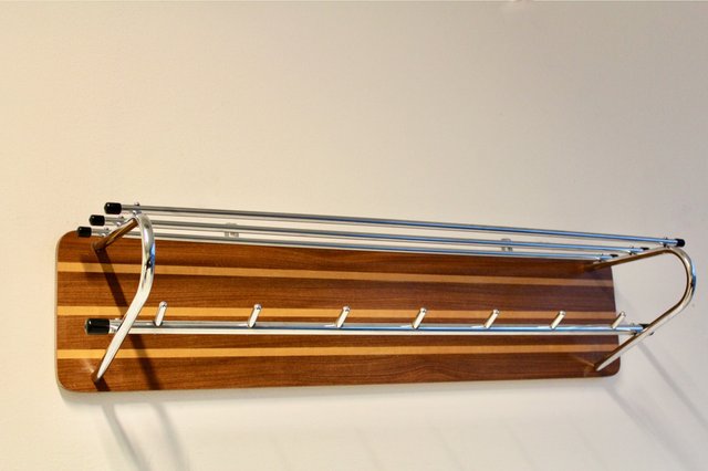 Mid-Century Wood and Chrome Dutch Wall Coat Rack, 1960s for sale at Pamono
