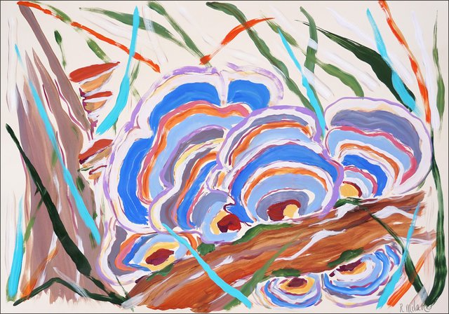 Romina Milano, Turkey Tail Mushrooms in Blau, 2024, Acryl und Tusche auf Papier bei Pamono kaufen