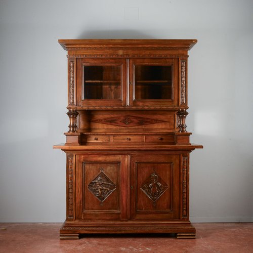 Art Deco Cupboard in Wood Carved with Fasces, 1930s for sale at Pamono