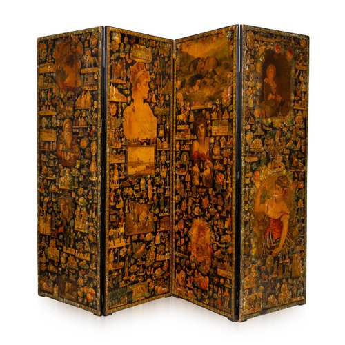 Biombo victoriano antiguo plegable de cuatro paneles, década de 1890 en ...