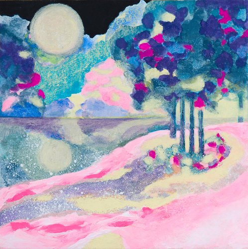 Minako Asakura, Love River, 2024, Acryl & Aquarell auf Papier mit Holzplatte bei Pamono kaufen