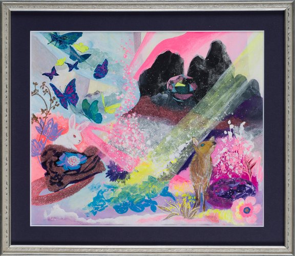 Minako Asakura, Light in the Forest (Bambi&Rabbit), 2024, Acrylic on Paper, Framed for sale at ...