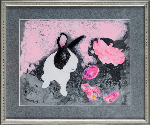 Minako Asakura, Rabbit&Jewel, 2024, Acrylique sur Papier, Encadré en ...
