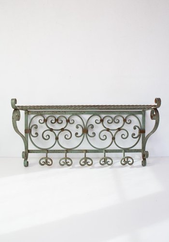 Vintage French Cast Iron Wall Rack with Shelf, 1950s for sale at Pamono