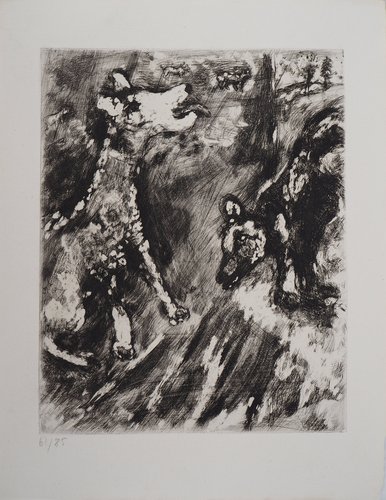 Marc Chagall, Two Dogs in the Garden, Original Engraving for sale at Pamono