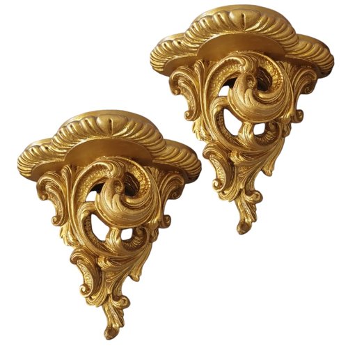 Rococo Style Gilt Wall Brackets, Set of 2 for sale at Pamono