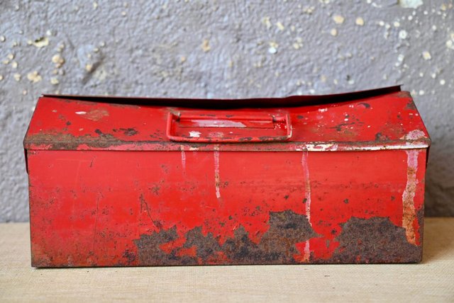 Vintage Industrial Patinated Red Metal Tool Box for sale at Pamono