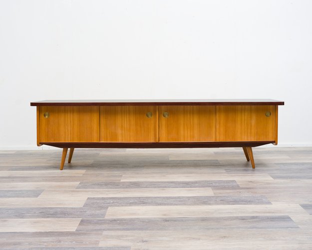 Vintage Lowboard in Ash with Black Formica, 1950s for sale at Pamono