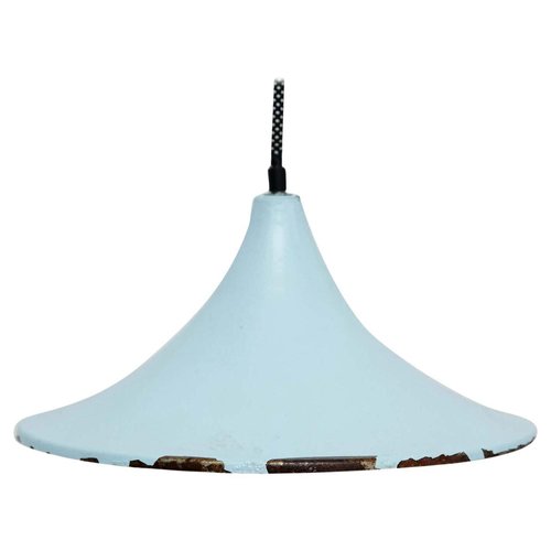 Early 20th Century Clear Blue Brass Pendant Lamp for sale at Pamono