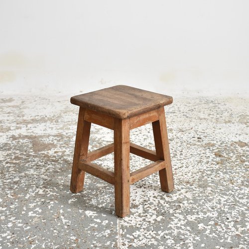 Rustic Square Stool, 1920s for sale at Pamono