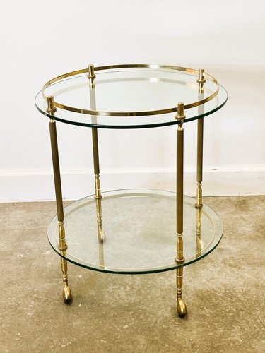 Mid-Century Italian Modern Round Brass and Glass Bar Cart, Italy, 1970s ...