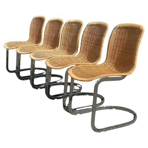 Italian Dining Chairs with Chrome Structure and Wicker Seating from ...