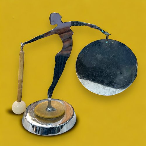 Art Deco Chrome Lady Sculpture Gong, 1920s for sale at Pamono
