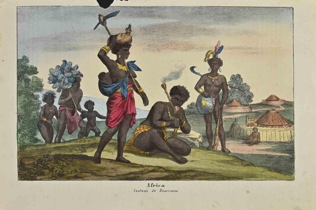 Auguste Wahlen, Alte afrikanische Bräuche, Lithographie, 1844 bei ...