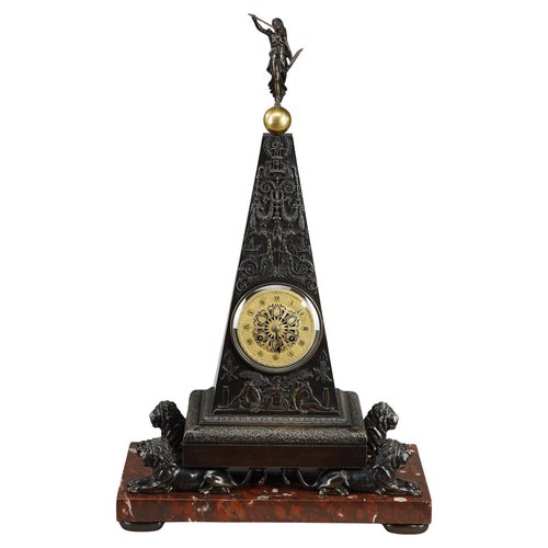 Charles X Obelisk Clock in Patinated and Gilt Bronze, 1820s for sale at ...