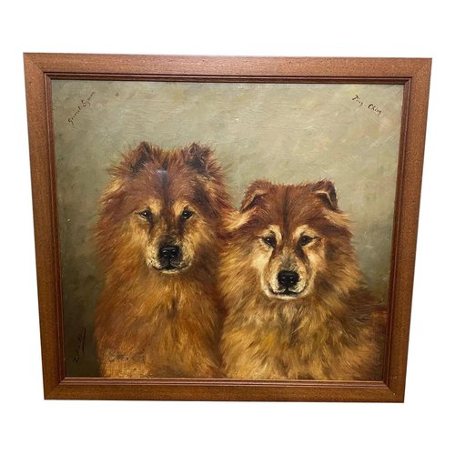 French Artist, Chinese Chow Chow Dogs Ting & Ching, 19th Century, Oil ...