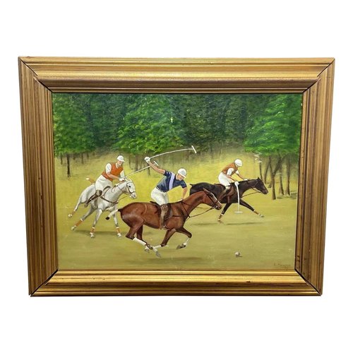 British Artist, Horse & Riders Polo Match, Mid-20th Century, Oil ...