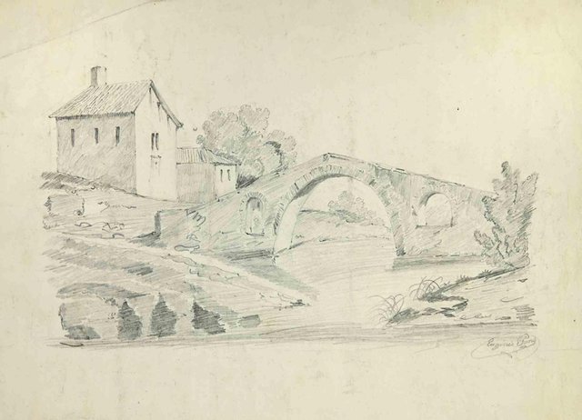Eugène Pons, The Old Bridge, Pencil Drawing, Early 20th Century for ...