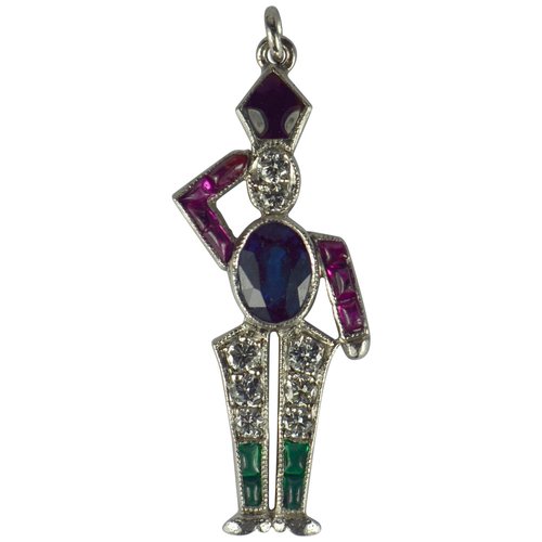 Art Deco Platinum Emerald Ruby Sapphire Diamond Soldier Charm Pendant ...