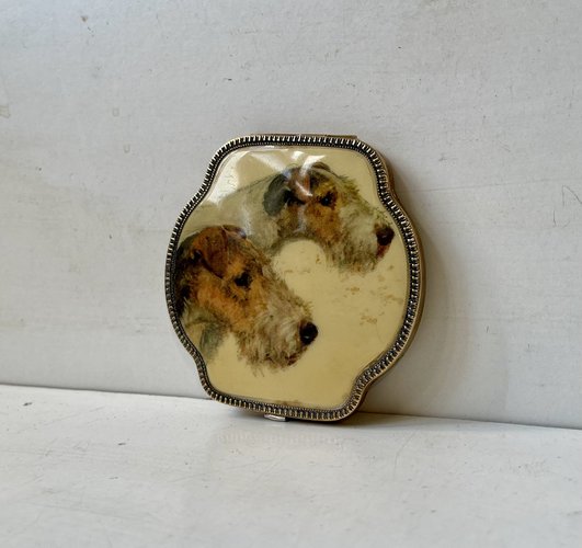 Enamel Powder Compact with Fox Terriers, 1930s for sale at Pamono