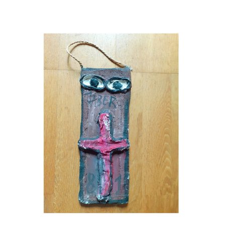 Jaber, Cross Face, Plaster & Acrylic Sculpture for sale at Pamono