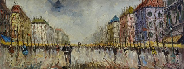 Giulio De Simone, Paris, Oil Painting, 1980s for sale at Pamono