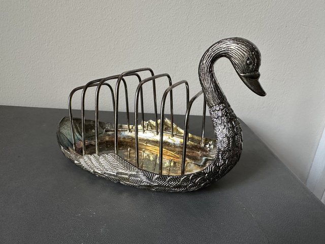 Vintage Italian Silver-Plated Swan Toast Rack, 1970s for sale at Pamono
