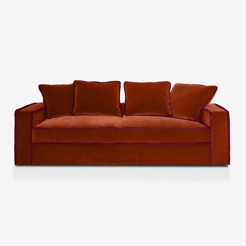 Rafaella Two-Seater Sofa in Dark Orange Velvet with Red Couture Trim ...