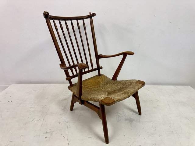Dutch Stick Back and Rush Seat attributed to De Ster Gelderland, 1950s ...