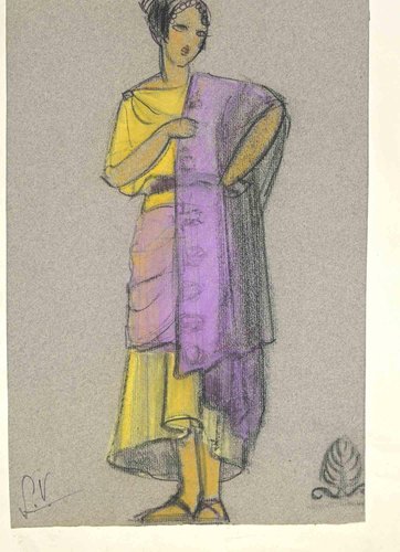 Simone Vaulpré, Theatrical Costume, Charcoal & Pastel Drawing, Early ...