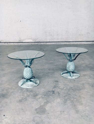 Hollywood Regency Style Brass Patinated Pineapple Side Tables, France, 1970s, Set of 2 for sale ...