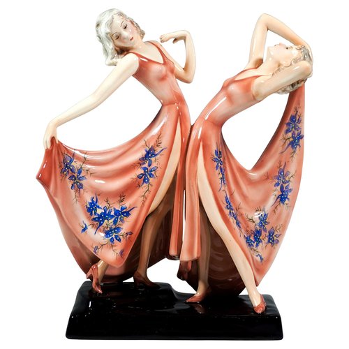 Art Deco Twin Dancers Dolly Sisters attributed to Stephan Dakon for Goldscheider, 1939 for sale ...
