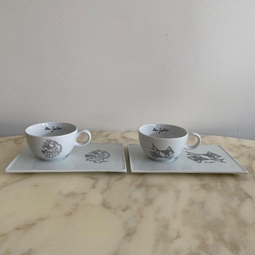 Porcelain Cups with Saucers by Jean Cocteau, 20th Century, Set of 4 for ...