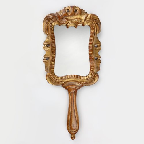 Handcrafted Wooden Hand-Held Mirror, France, 1950s for sale at Pamono