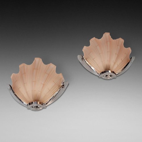 Art Deco Clam Shell Wall Lamps, 1920s, Set of 2 for sale at Pamono