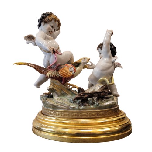 20th Century Angels with Pheasant Sculpture in Algora Porcelain, Madrid ...