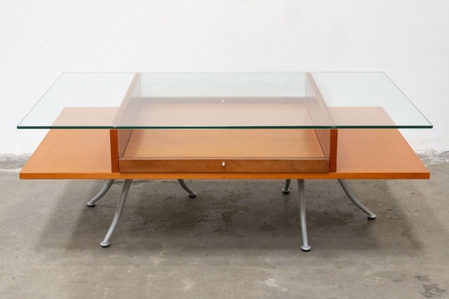 Wood and Glass Coffee Table with Noticeboard Drawer, 2000s for sale at ...