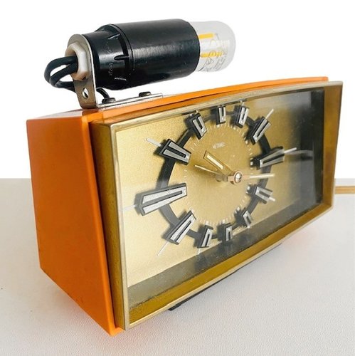 Mid-Century Alarm Clock Orange Gold with Light from Metamec, 1950s for ...