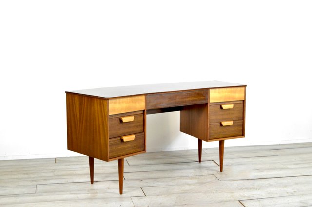Walnut and Beech Concave Desk by Gunther Hoffstead for Uniflex, 1960s ...