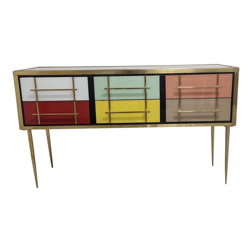 Multicolor Glass Dresser with Drawers, 1980s for sale at Pamono