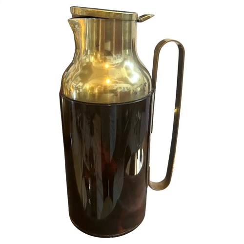 Mid-Century Modern Faux Tortoise Shell Bakelite and Brass Thermos ...