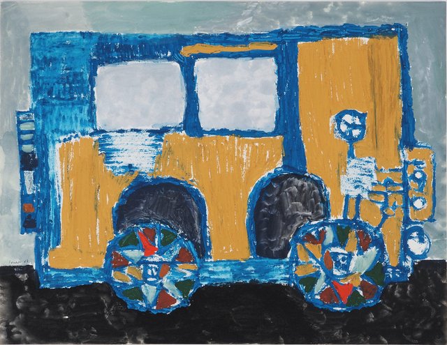Jacques Soisson, Destroyed Coach and Its Driver, Gouache und Acryl auf ...