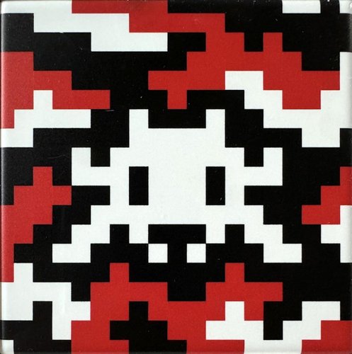 Invader, Space Tile, Red-Black and White Ceramic, 2024 for sale at Pamono