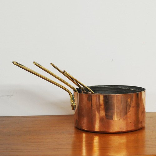 Vintage French Copper Pans, 1950s, Set of 4 for sale at Pamono