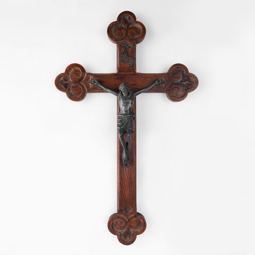 Hand Carved Crucifix in Wood, 1930 for sale at Pamono