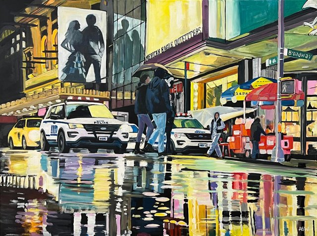 Angela Wakefield, Neon Reflections in the New York City Rain by British ...