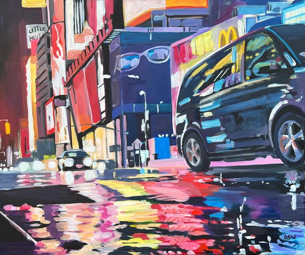 Angela Wakefield, Neon Reflections in the New York City Rain by British ...