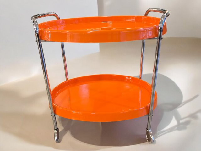 Space Age Bar Trolley in Orange with Chrome Frame and Wheels, 1970s for ...