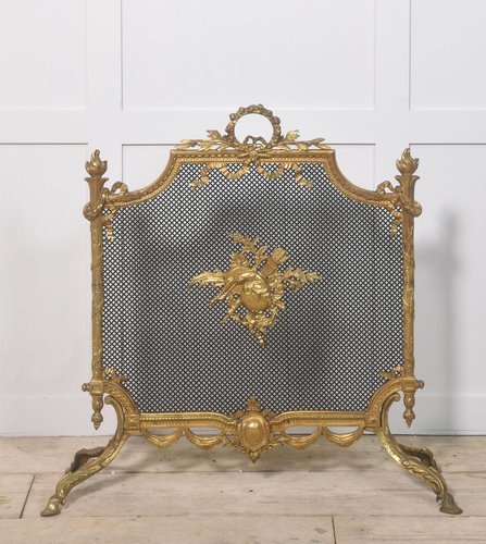 Brass and Mesh French Fire Screen, 1890s for sale at Pamono