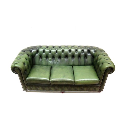 Vintage Green Leather 3 Seater Chesterfield Sofa
